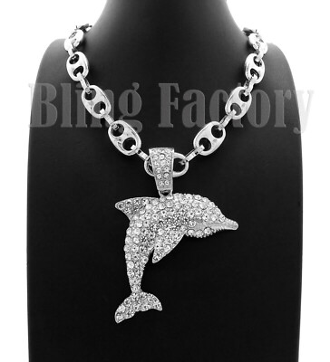 Iced Hip Hop YOUNG DOLPH Dolphin CZ Pendant & 20" 24" 30" Marina Chain ...