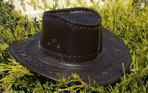 AUSTRALIAN BUSHMAN COWBOY HAT STITCHED LEATHER NEW costume adult sized ...