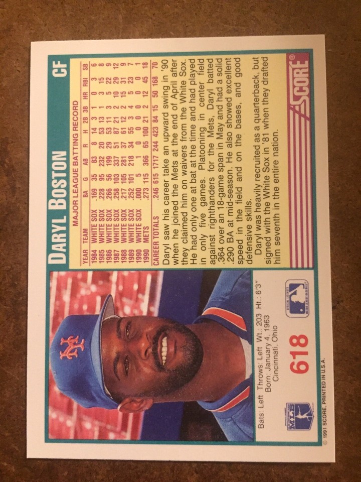 Daryl Boston 618 Score 1991 MLB Baseball Trading Card | eBay