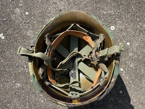 US Military Issue Vietnam Era M1 Steel Pot Helmet with Para Liner ERDL ...