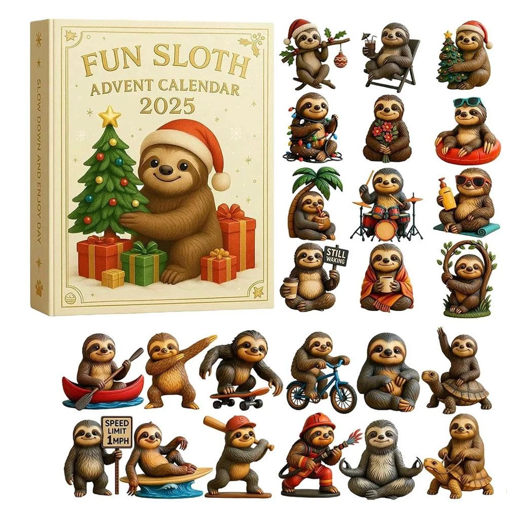 Fun Sloth Advent Calendar With Ornament 2025 24 Days Ornament Countdown ...