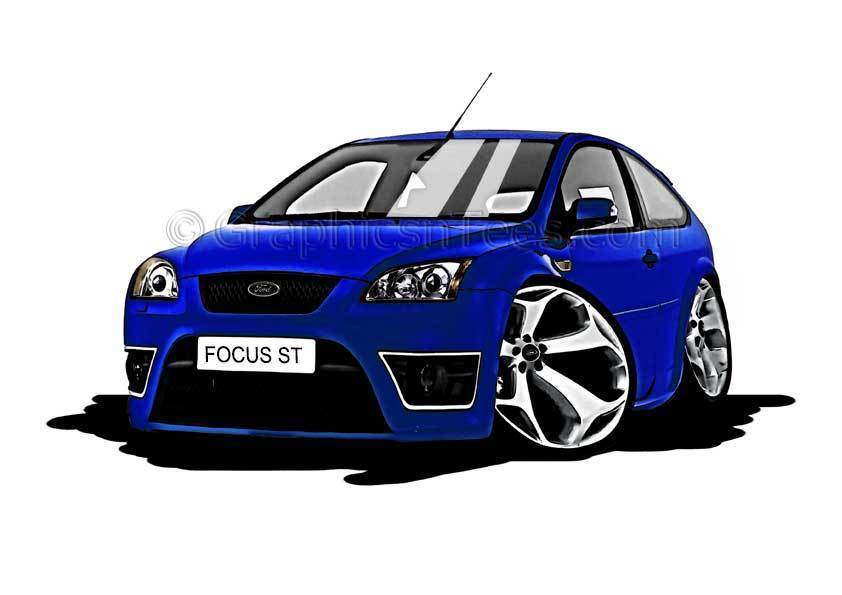 MK2 Ford Focus ST Blue Caricature Car Cartoon A4 Print | eBay