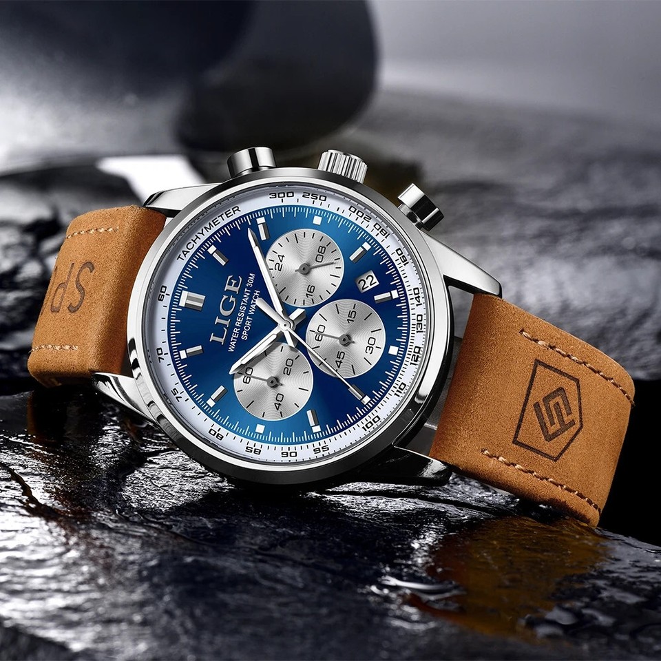 LIGE Men Watch Top Brand Luxury Military Leather Wristwatch Male ...