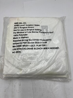 Pack of 5 - AAMI Level 1 Isolation Gown Polyester Washable Reusable 2XL ...
