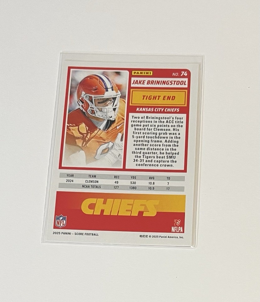 Jake Briningstool Rookie 2025 Score-A-Treat #74 & Score #74 RC Chiefs ...