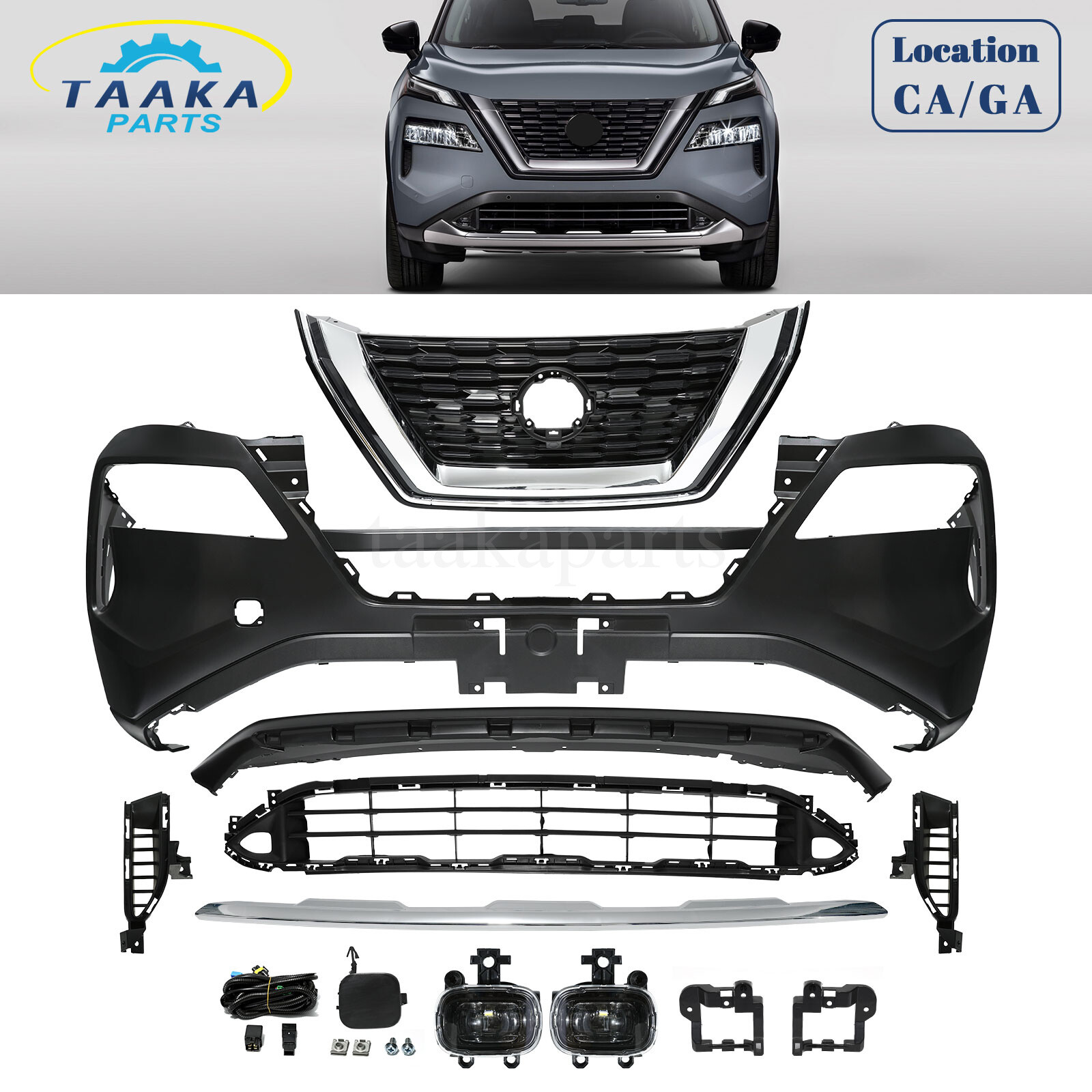 2021-2023 Nissan Rogue Front Bumper Complete Cover Kit For Grill Fog ...