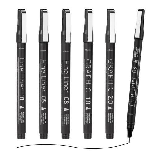 Micro Pens Black Drawing Art Pen0.25/0.35/0.45/0.5/1.0/2.0mm Archival ...