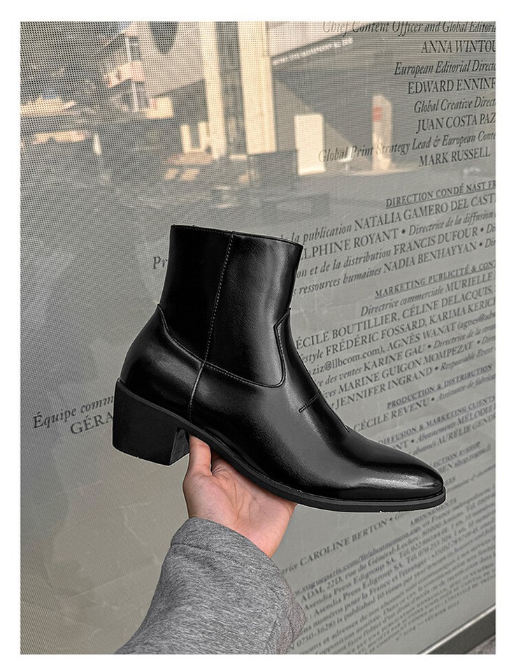 British Style Mens Retro Pointed Toe Chunky Block Heel Ankle Boots Side ...