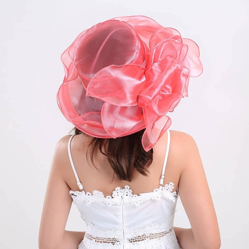 Lady Sun Hat Wide Brim Bucket Cap Sheer Mesh Flower Floppy Wedding ...