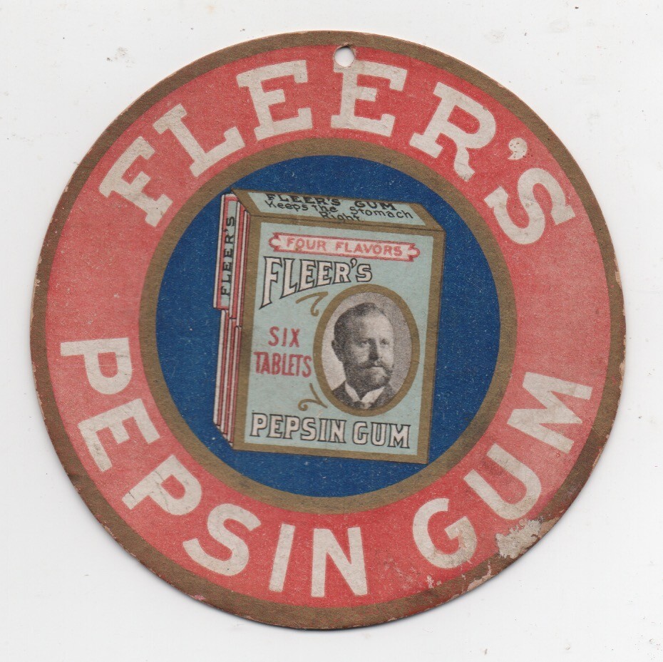 Scarce 1900 Cardboard Hanging Advertising Sign for Fleer's Pepsin Gum ...