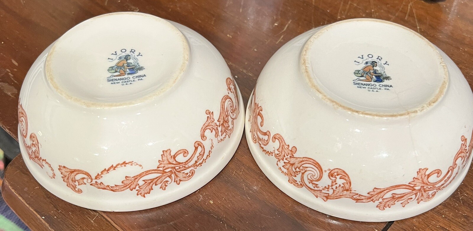 IVORY SHENANGO CHINA Berry BOWL 5” Maroon Leafy SWAG Set Of 2 Excellent ...