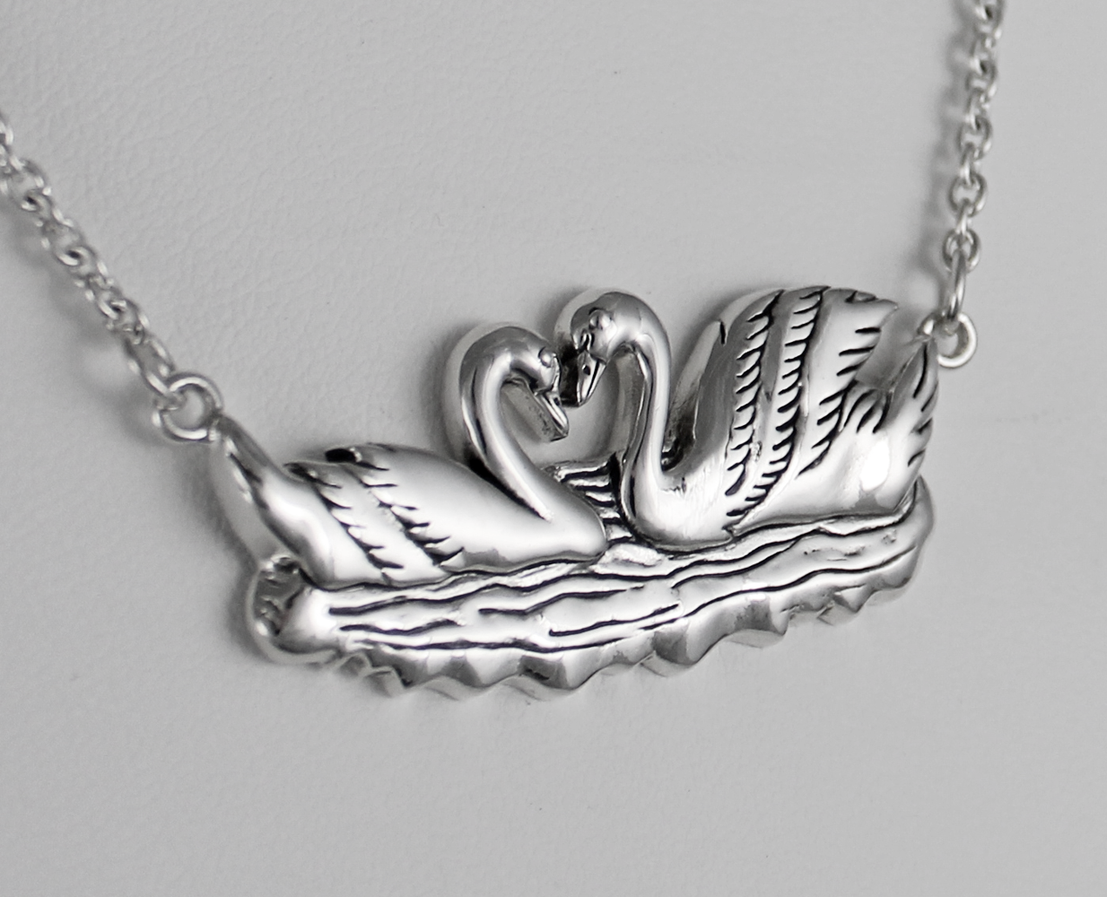Sterling Silver Swans In Love Necklace - 18 Inch Chain Bird Animal ...