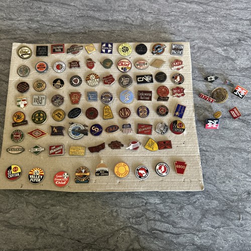 Lot Of 76 Assorted Railroad Hat-Lapel Pins, 68 W/ backs, 8 without (see ...