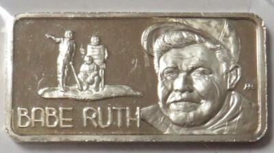 BABE RUTH OUR GREATEST AMERICANS SILVER 1 OZ 999 FINE ART BAR HAMILTON ...