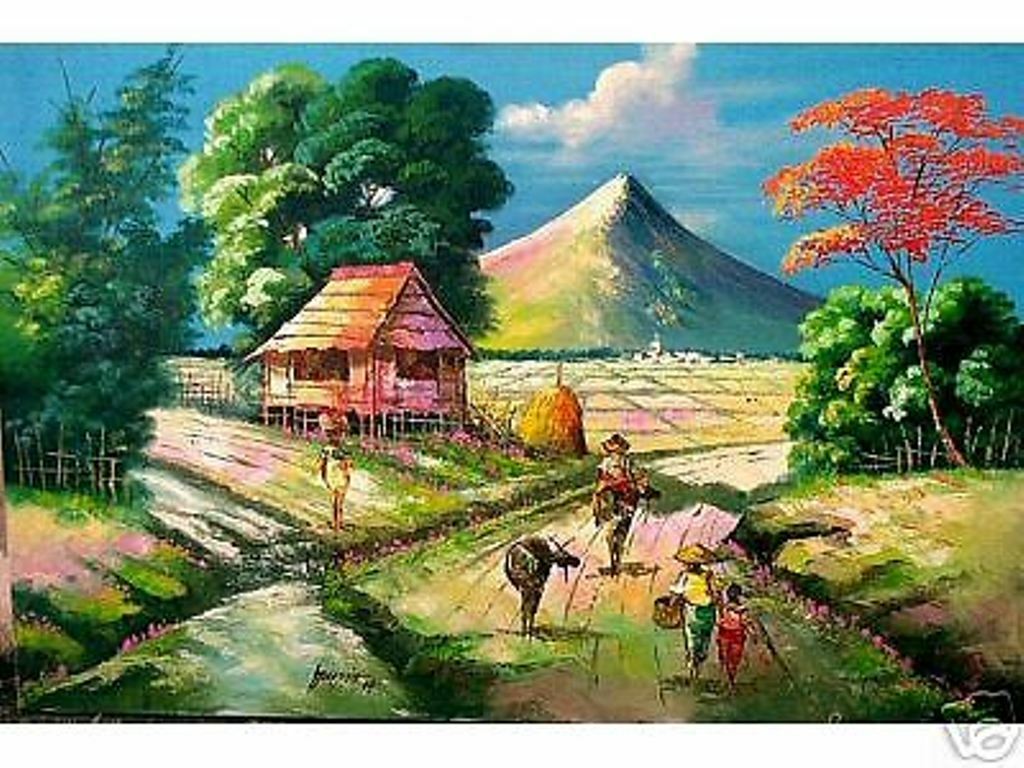 Nipa Hut with Farmers Art Philippines Oil Painting | eBay
