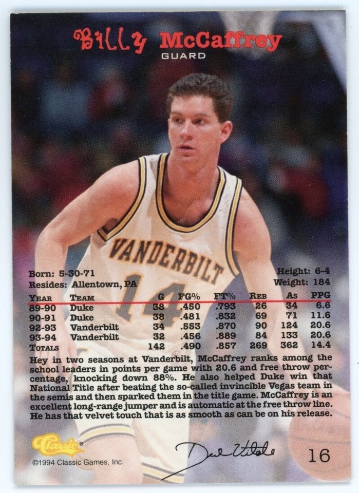 1994 Classic #16 Billy McCaffrey BASKETBALL | eBay