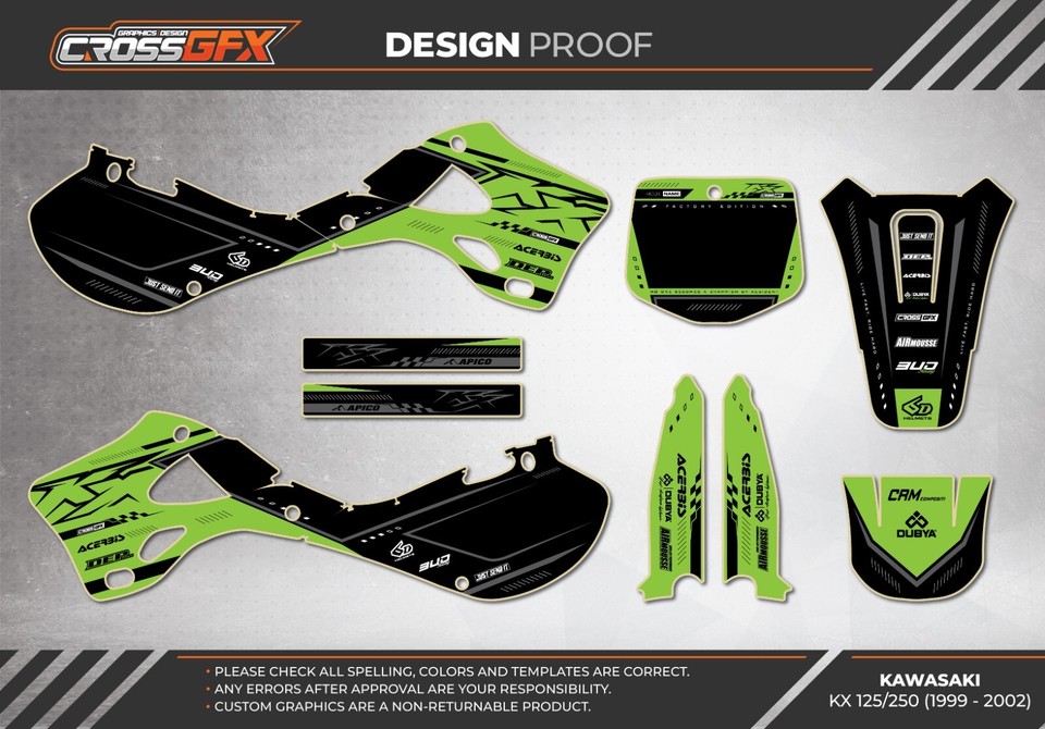 KAWASAKI Complete Graphics KX F KLX 65 85 110 112 125 140 150 230 250 ...