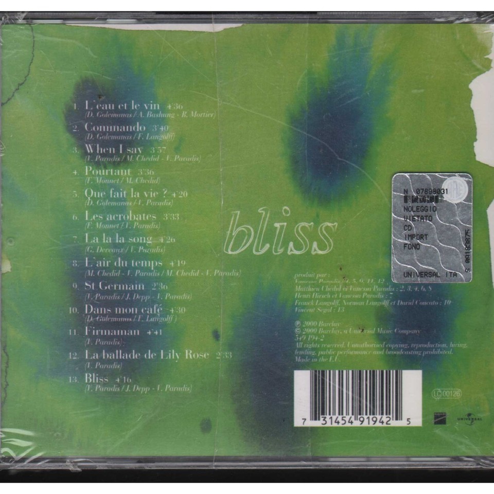 Vanessa Paradis CD Bliss Universal – 5491942 Sealed 731454919425| eBay