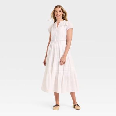 Women's Short Sleeve Lace Maxi Sundress - Universal Thread White XL | eBay