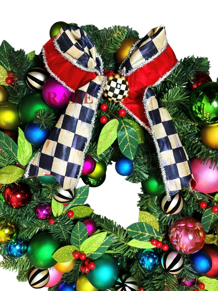 MacKenzie-Childs Courtly Check Ribbon Jubilee Christmas Wreath New No ...