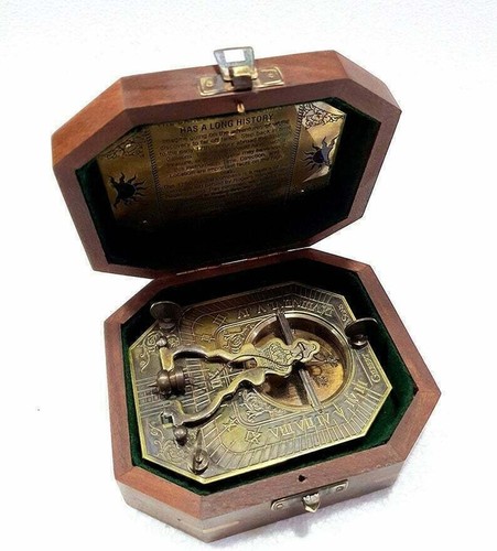 3.5 Inch Brass vintage sundial pendulum antique finish with wooden box ...