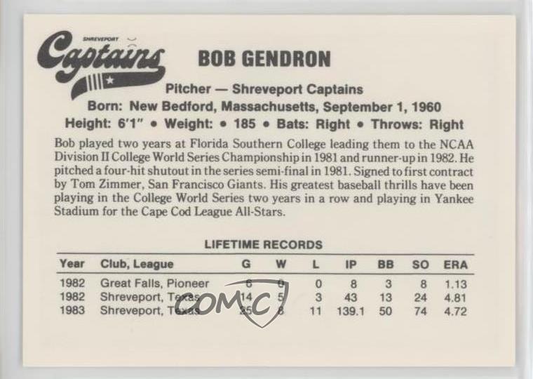 1984 First Base Sports Nostalgia Shop Shreveport Captains Bob Gendron ...