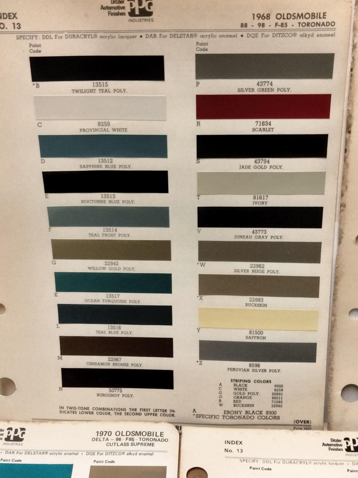 GM Oldsmobile 1968, 1969, 1970, 1971, 1972 Paint Chip Sheets | United ...