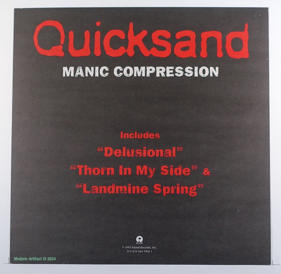Quicksand "Manic Compression" PROMO POSTER FLAT - 2 Sided 12"x12" HTF ...