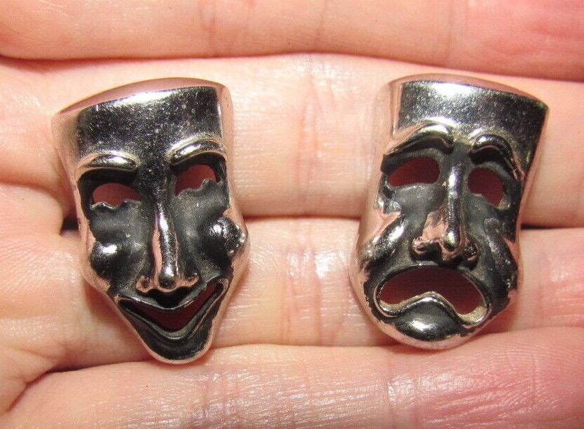 Vintage Swank happy/sad face theater mask cufflinks - Gem