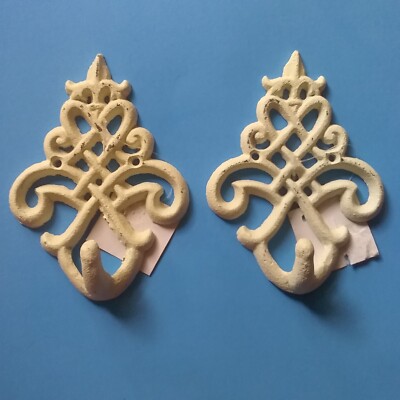 Set 2 Vintage Architecture Ornate Cast Iron Wall Hooks Beige | eBay