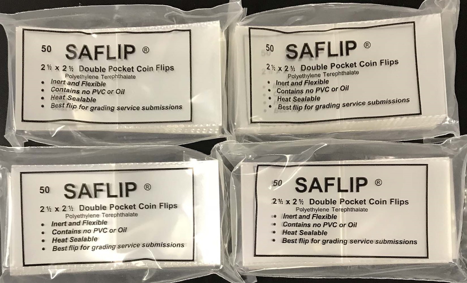 2.5x2.5 Coin Flips Saflip Double Pocket Mylar Holders 4 Packs Deal 200 ...