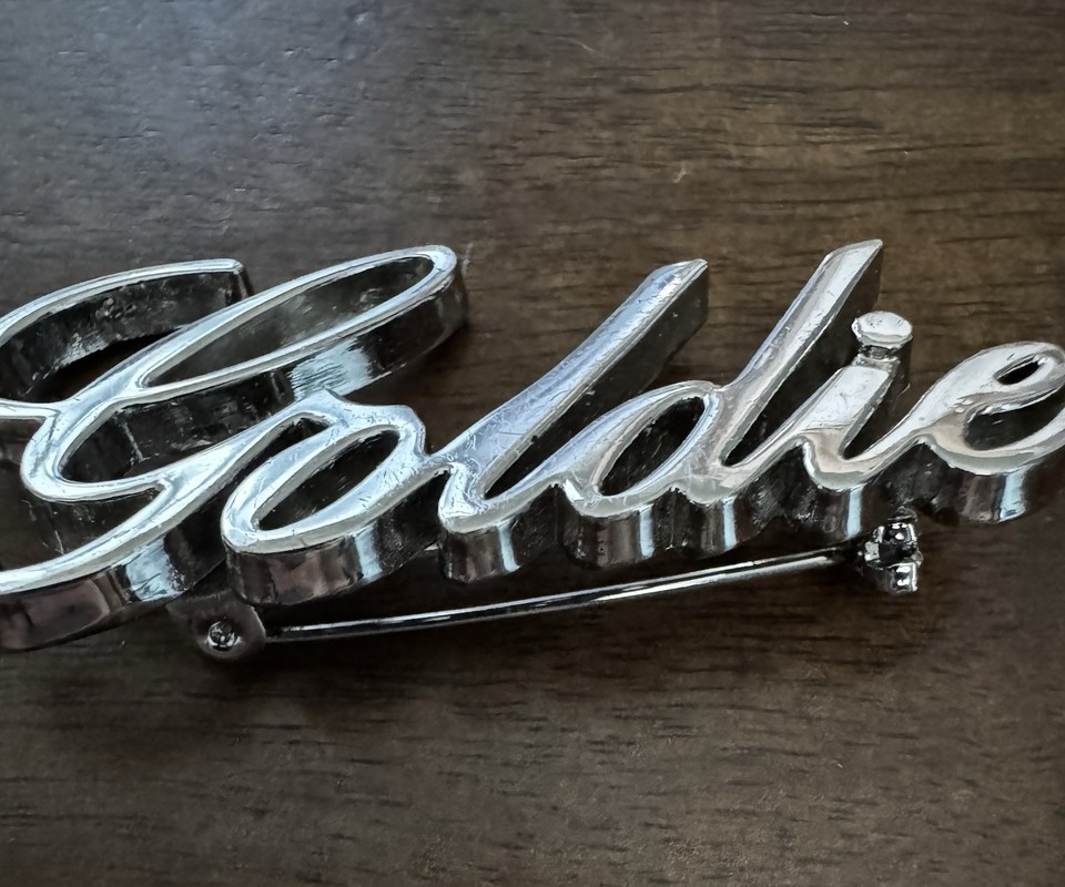 Silver Tone “Goldie” Name Script Letters Brooch Pin Vintage Classic ...