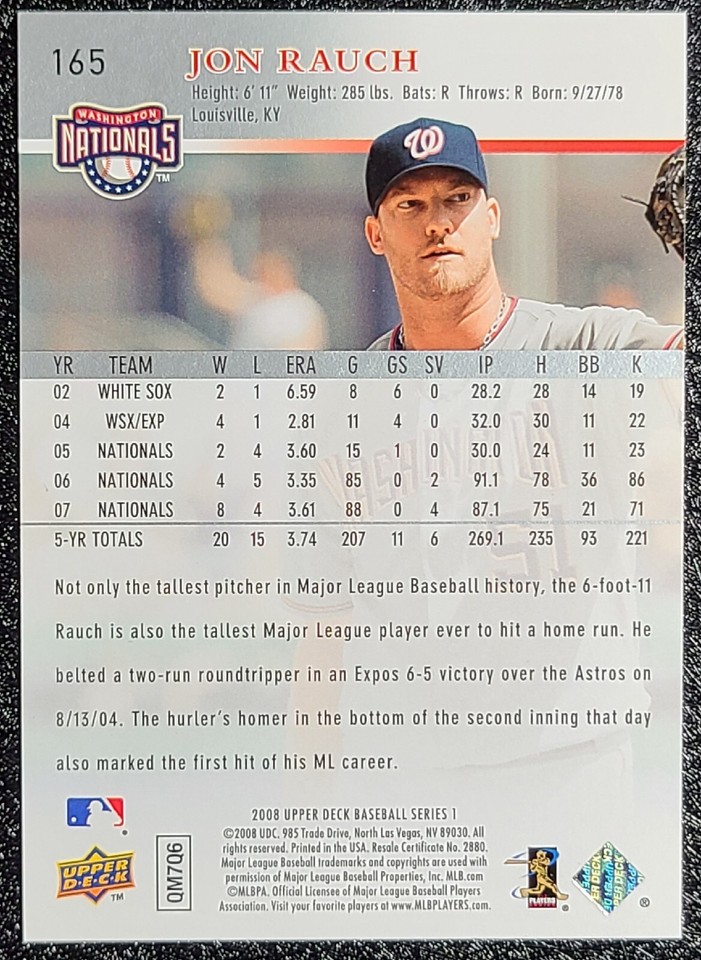 2008 Upper Deck Jon Rauch #165 Washington Nationals | eBay