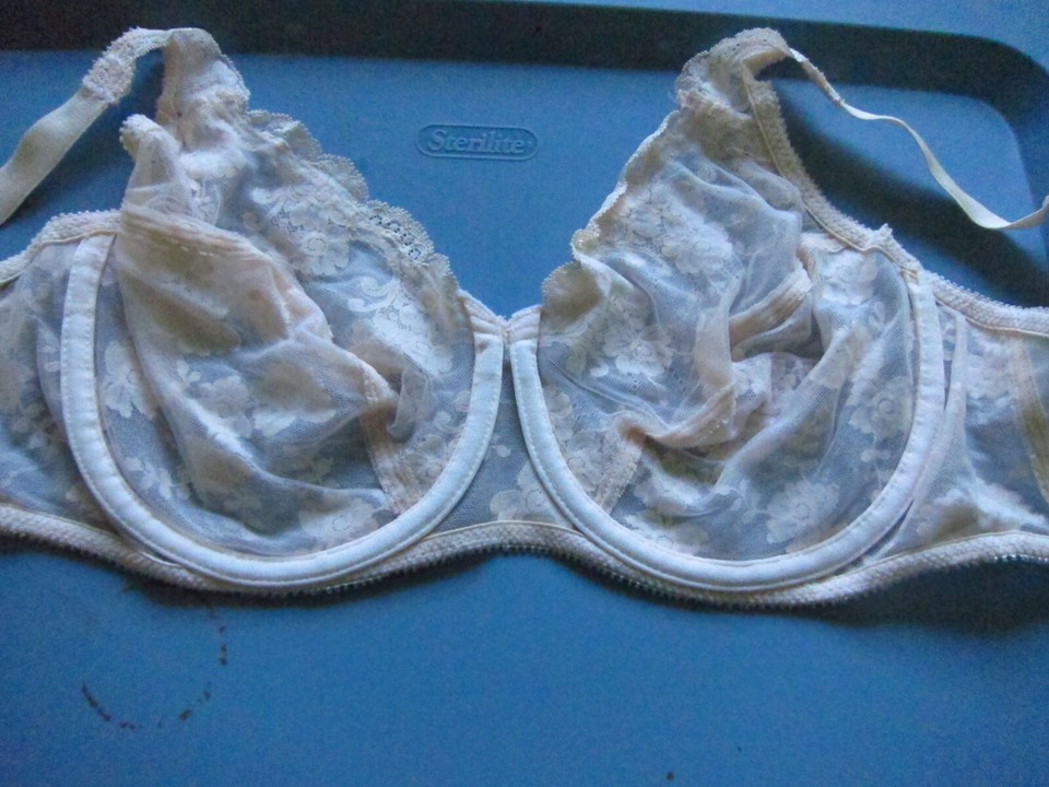 VINTAGE BALI Beige Sheer Floral Lace Unlined Full Coverage Underwire ...