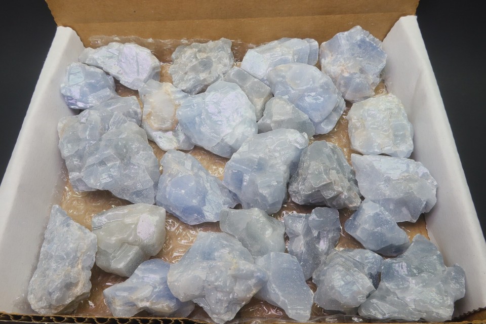 Blue Calcite Box 1 Lb Natural Blue Crystal Chunks Raw Mineral Specimens ...