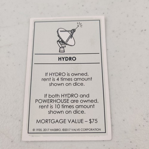 Monopoly Team Fortress 2 Deed Card HYDRO Valve Corporation Replacement ...