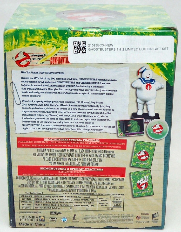 NEW Ghostbusters 1 & 2 Limited Edition DVD Movie Gift Set Marshmallow ...