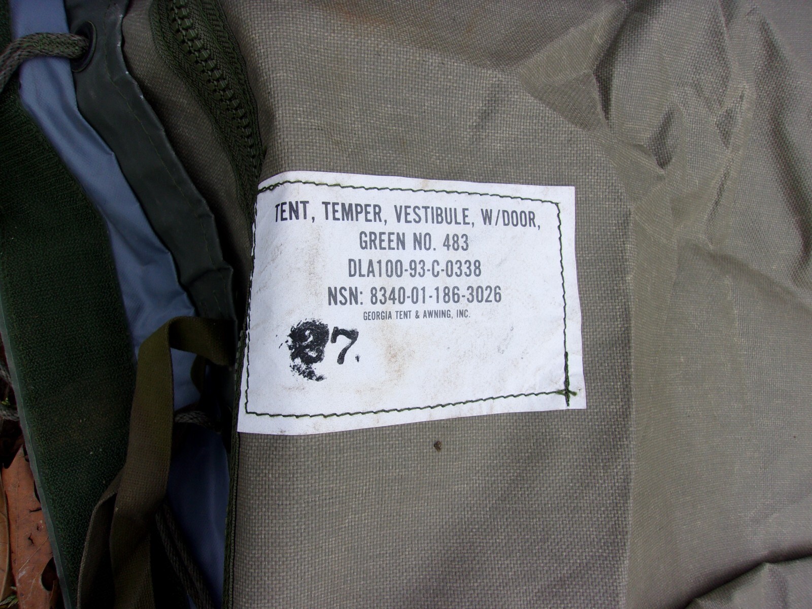 MILITARY SURPLUS MGPTS OR TEMPER TENT VESTIBULE DOOR--DOOR ONLY NO TENT ...