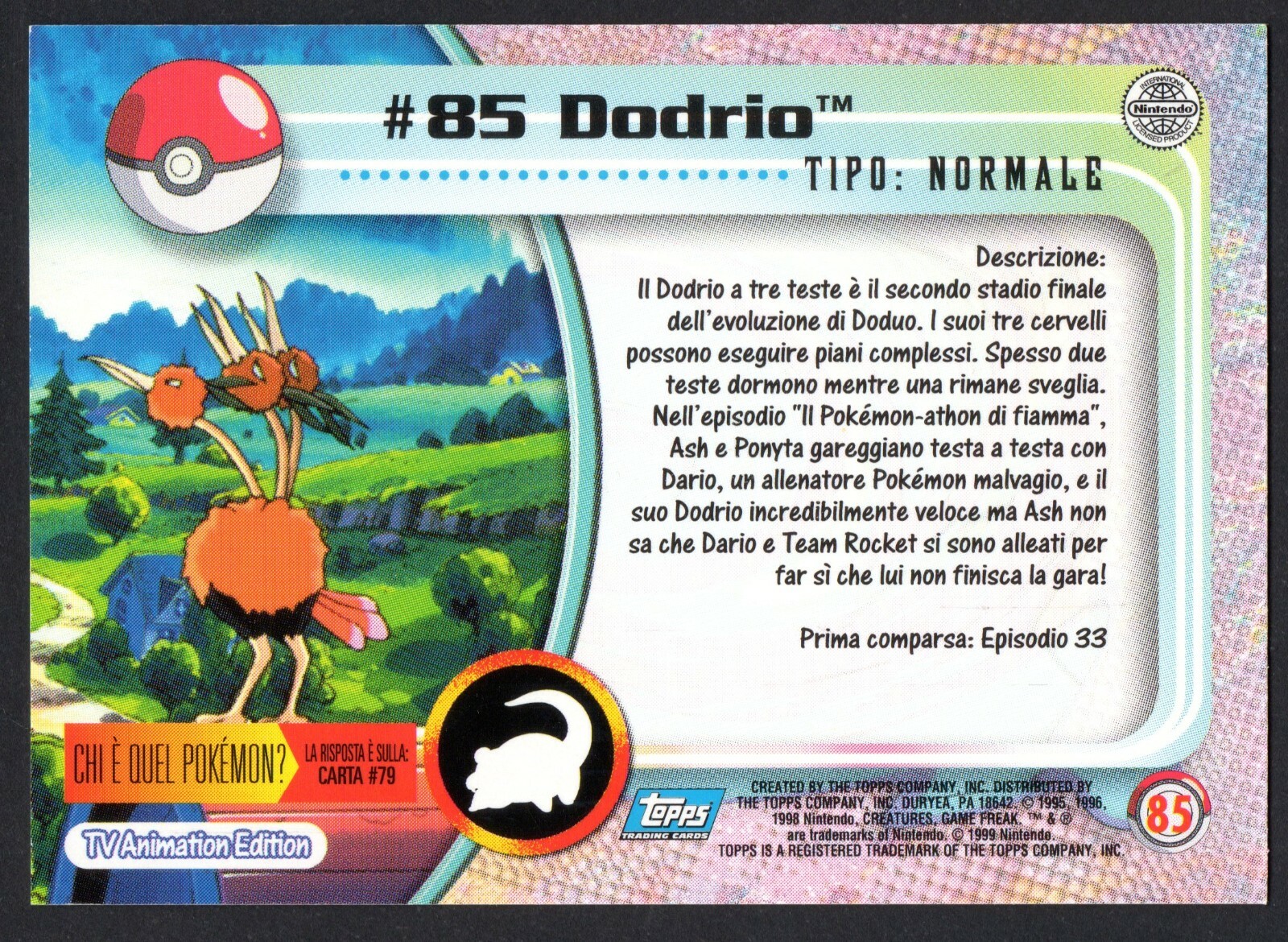 DODRIO CARD #85 POKEMON TRADING CARD COLLECTION TOPPS 1999-2000 | eBay