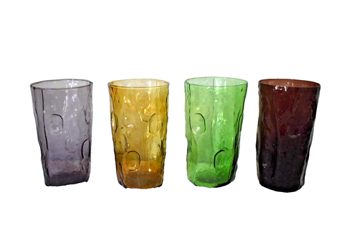 Decatur Tex Glass Thumbprint Hand Blown Flat Ice Tea Set of 4 Glasses 5 ...