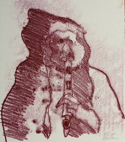 Western Artist Len Agrella "Seated Figure" Original Monoprint hand ...