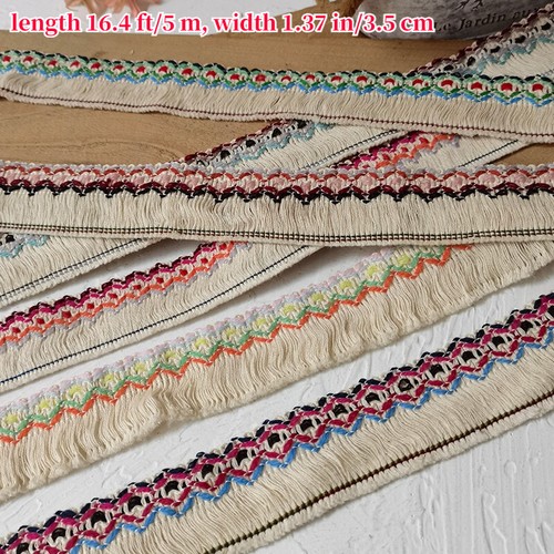 5M Ethnic Tassel Fringe Trim Braid Cotton Lace Ribbon Craft DIY Curtain ...