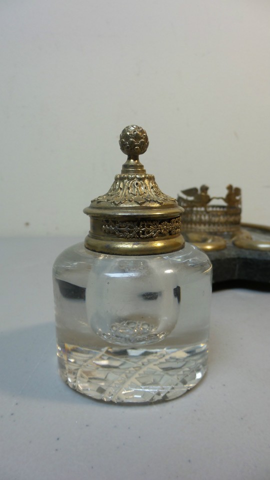 FABULOUS 19th C. FRENCH NAPOLEON III MARBLE & BRONZE INKSTAND / INKWELL ...