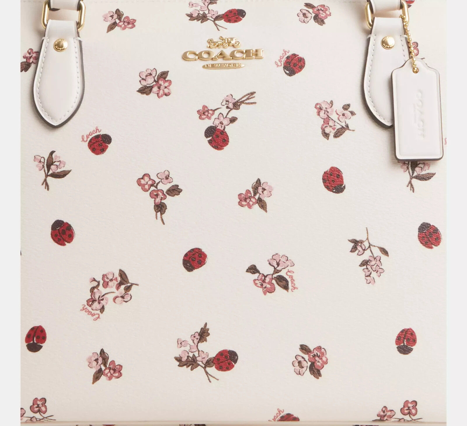 NWT Coach Gallery Tote With Ladybug Floral Print Gold/Chalk Multi CU271 ...