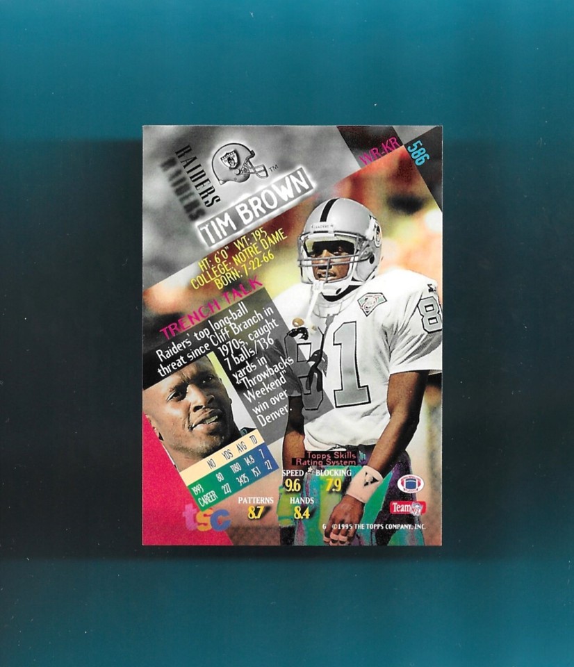 1995 Topps Stadium Club # 586 TIM BROWN OAKLAND RAIDERS EXCEPTIONAL! | eBay