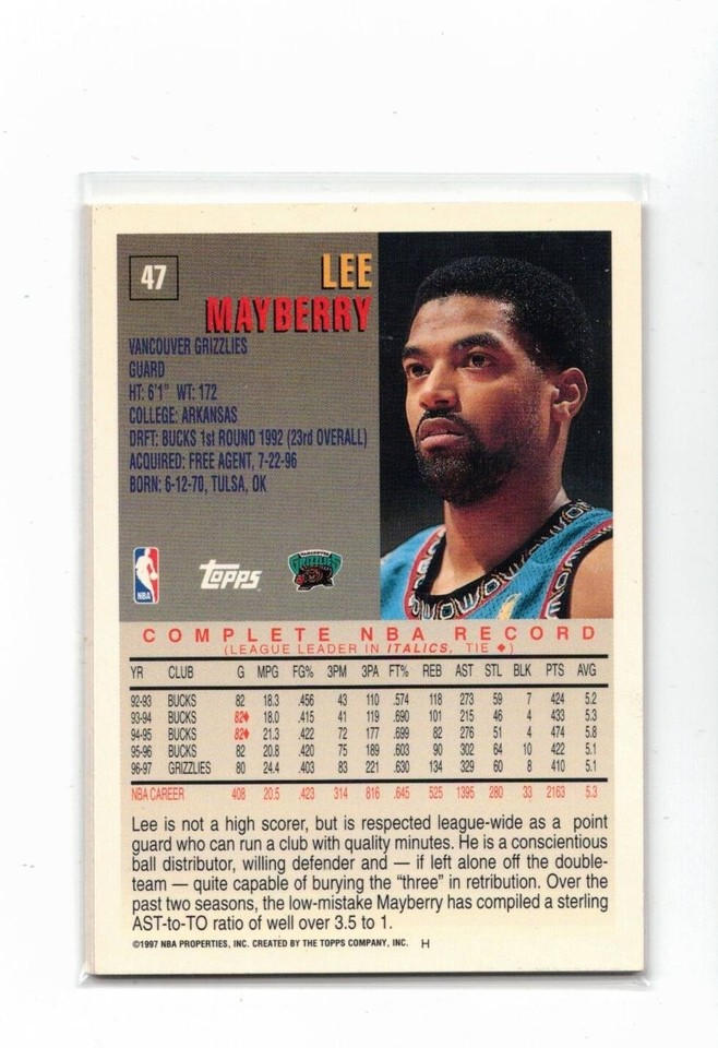 1997-98 Topps Vancouver Grizzlies Basketball Card #47 Lee Mayberry-W ...