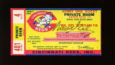 1973 Cincinnati Reds Private Room Ticket Stub Autographed Warren Giles ...