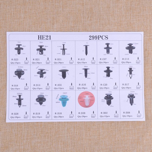 299pcs 18 Sizes Body Push Pin Rivet Clip Fastener Moulding Trim Kit ...