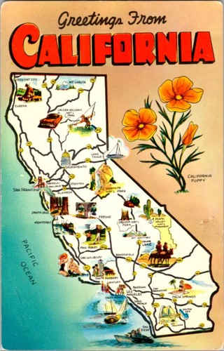State of California CA : MAP POSTCARD o/12 BH3195 | eBay