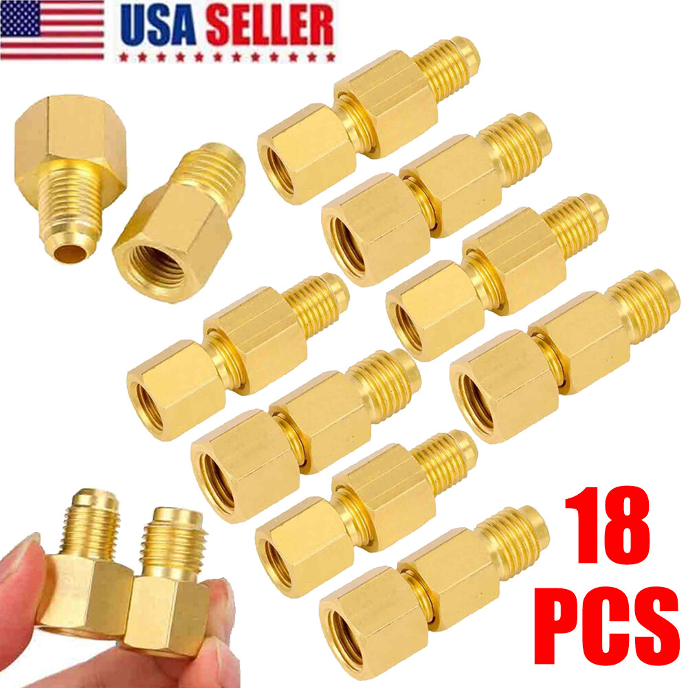 18Pcs/Set R134a To R12 Fitting Adapter 1/4 Female Flare 1/2 Male Valve ...